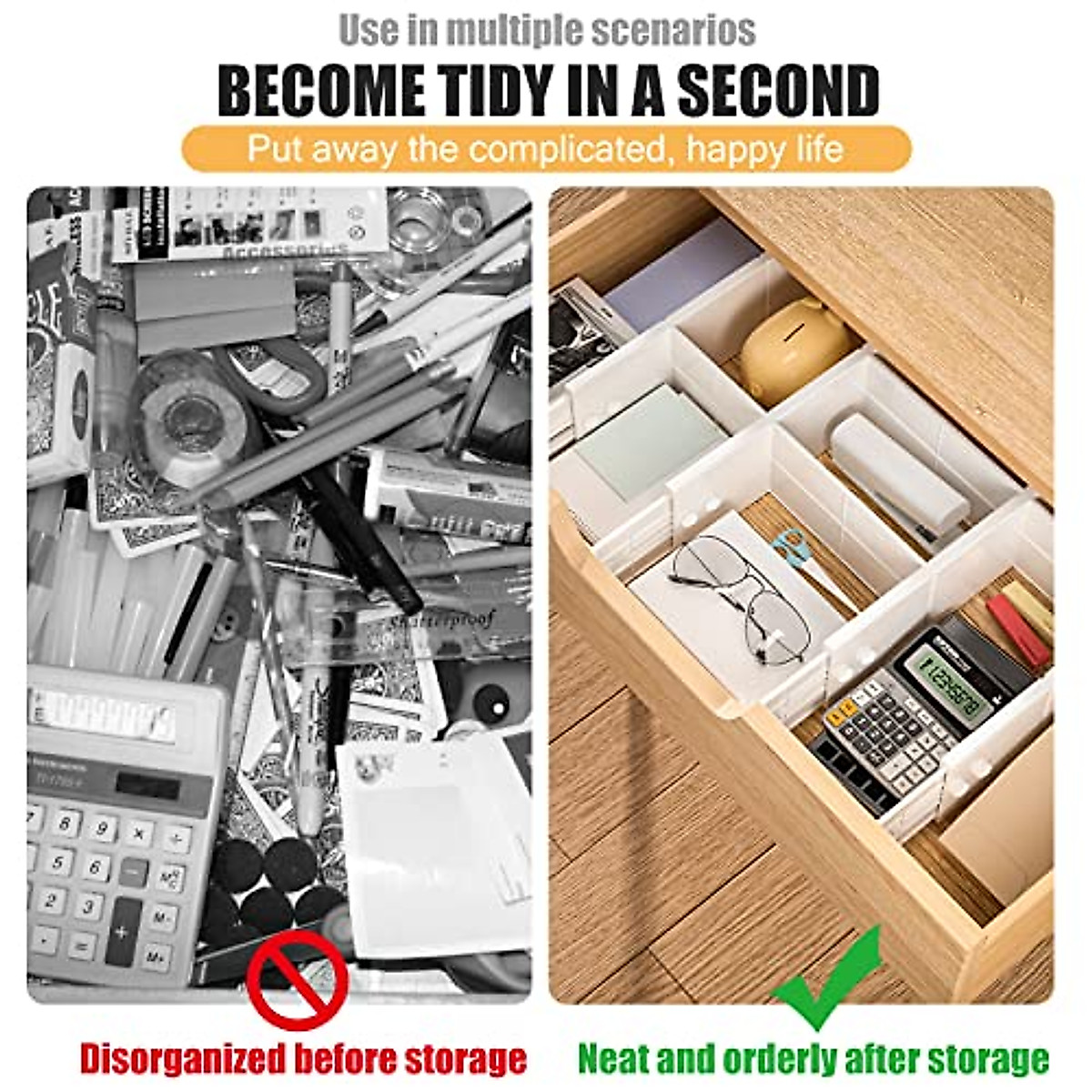 ARSTPEOE Drawer Dividers with 8 Inserts,16.9-23", Drawer Dividers for Clothes, Expandable Kitchen Drawer Organizer,Adjustable Drawer Separators for Bedroom Bathroom Dresser (4 Pack)