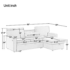 GYYBED Upholstery Sleeper Sectional Sofa with Storage Space, USB Port, 2 Cup Holders on Back Cushions sectional Sofa Couch couches for Living Room Modular sectional Sofa
