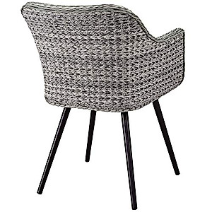 Modway Endeavor Wicker Rattan Aluminum Outdoor Patio Dining Arm Chair with Cushions in Gray Gray