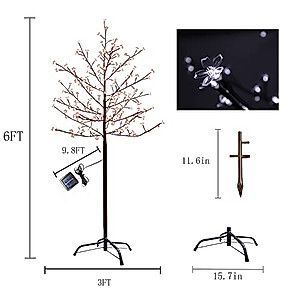 FUCHSUN Solar Blossom Tree 6 FT Garden Led Tree Light with 200 Flowers Outdoor Pathway Light Tall Artificial Tree for Spring Decoration (Purple)