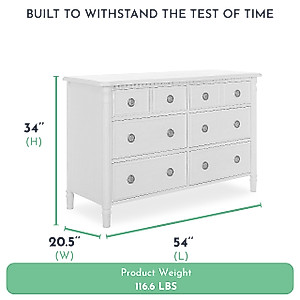 Evolur Julienne Double Dresser In Brush White, Comes With Six Spacious Drawers, Included Anti-Tip Kit, Dresser For Nursery, Bedroom, Wooden Nursery Furniture