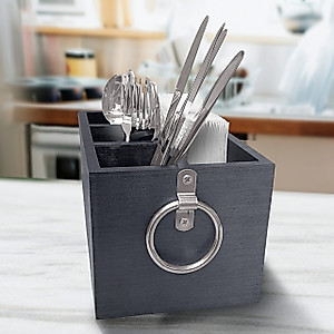 Krazy Case Wooden Kitchen Utensil Holder With 3 Compartments, Trendy Family Quote Utensil Organizer, Countertop Caddy Box, Wooden Utensil Caddy