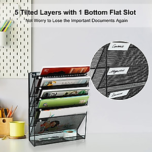 EasyPAG File Organizer Mesh 5 Tier Vertical Hanging Wall File Holder with Bottom Flat Tray ,Black
