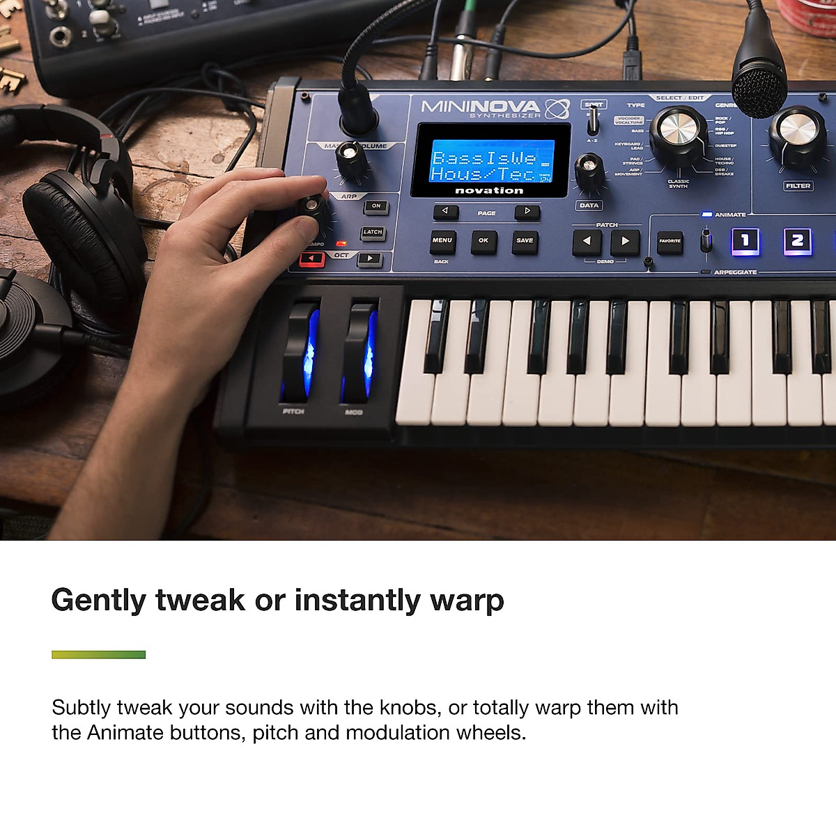 Novation MiniNova Analogue Modelling Compact 37 Mini-key Synth – Tough, compact, powerful mini-synth with pitch-correcting effect vocoder, 256 onboard sounds and five effects per voice layering Blue