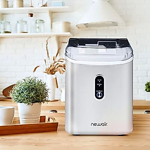 Newair Nugget Countertop Ice Maker Machine | 26 lbs. | Sonic Ice Maker in Stainless Steel, Self-Cleaning Function, Refillable Water Tank, Perfect Canes Ice for Kitchens, Offices, Home Coffee Bars