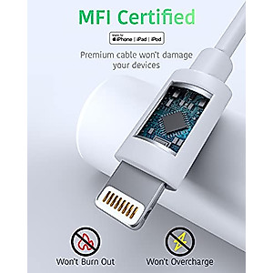 TALK WORKS Charger Lightning Cable Compatible w/iPhone 13/Pro/Pro Max, 14/Plus/Pro/Pro Max, 12, 11 Pro/Max/Mini, XR, XS/Max, X, 8, 7, 6, 5, SE, iPad, AirPods, Watch - 12' Cord - MFI Certified (White)