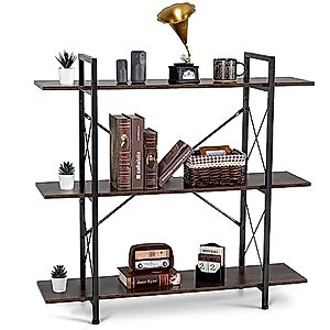 LAVIEVERT 3-Tier Vintage Industrial Bookshelf Rustic Wood and Metal Bookcase Standing Display Rack and Storage Organizer for Home & Office - Gray Oak