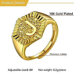 U7 Wedding Band Resizable Knuckle Ring Cool Gold Plated Party Jewelry Copper Fashion Hexagon Singet Ring for Women with Letter J