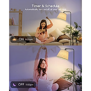 RGBWW Arc Floor Lamp for Living Room, Compatible with Alexa, Google Home, 2700K-6500K Dimmable Smart LED Lamp with Remote & WiFi APP Control, 67" Tall Modern Standing Lamp for Bedroom, Office (Black)