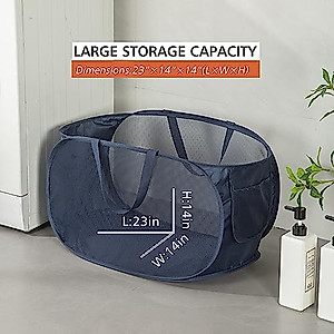 HONOMA Sturdy Mesh Laundry Hamper Basket Bag,Pop up Basket with Side Pocket for Laundry Room, Bathroom, Kids Room, College Dorm or Travel (Pop Horizontal, Emerald)