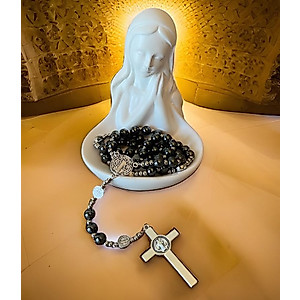 Top Brass Porcelain Rosary/Jewelry Holder - Blessed Virgin Mary/Lady of Grace Angelic Madonna Prayer Bead Necklace Tray Decor