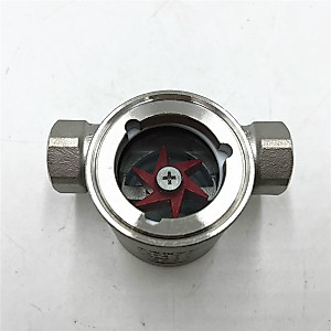 iMaykea 1/4", 3/8", 1/2", 1", 1.5", 2" NPT Thread Stainless Steel 304 Sight Glass Water Flow Indicator With Plastic Impeller (1/2" DN15)