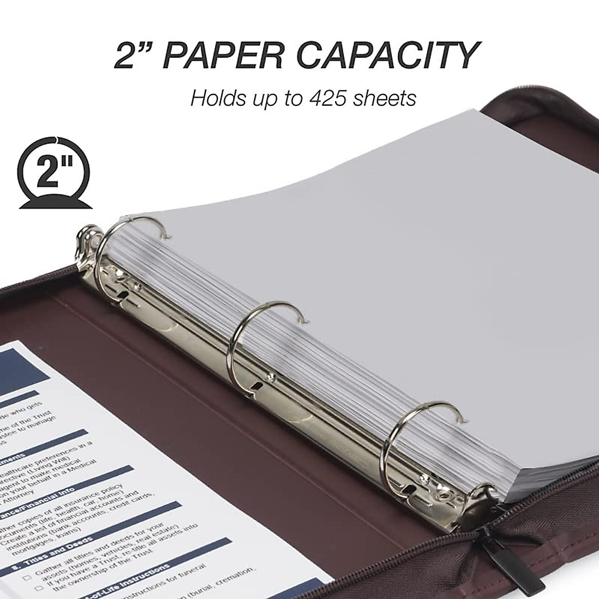 Samsill Classic Professional 3 Ring Zippered Binder, 2 Inch Round Ring, Portfolio Organizer for 8.5x11” Documents, Binder with Zipper, Silver Corner Accents, Burgundy