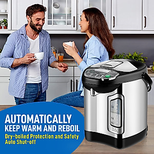 NutriChefKitchen Electric Water Boiler and Warmer - 3L/3.17 Qt Stainless Steel Electric Hot Water Dispenser w/Rotating Base, Auto Shut Off, Safety Lock, Instant Heating for Coffee & Tea (NCHUB13)