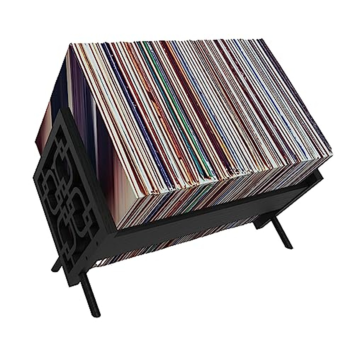 sxnzequnze Wooden Vinyl Record Holder Storage Carved Design Bookcase Office Supplies Home Decoration For Book And Magazine Organization Black