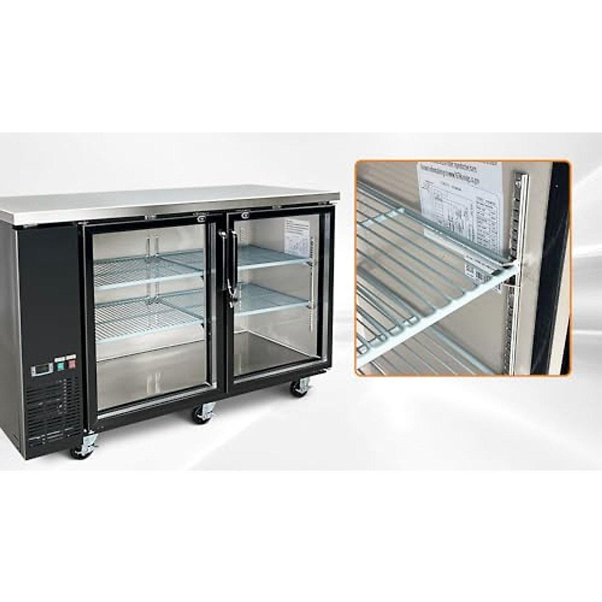 Elite Kitchen Supply Commercial Beer Back Bar Cooler Refrigerator, ETL NSF 2 Glass Door Bottle Display Fridge Cooler Merchandiser, LED Lighting, 60" W 15.8 cu.ft. Black CBB60H