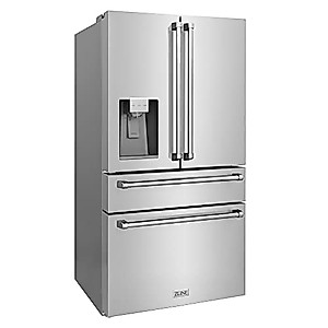 ZLINE 36" 21.6 cu. ft Freestanding French Door Refrigerator with Water and Ice Dispenser in Fingerprint Resistant Stainless Steel (RFM-W-36)