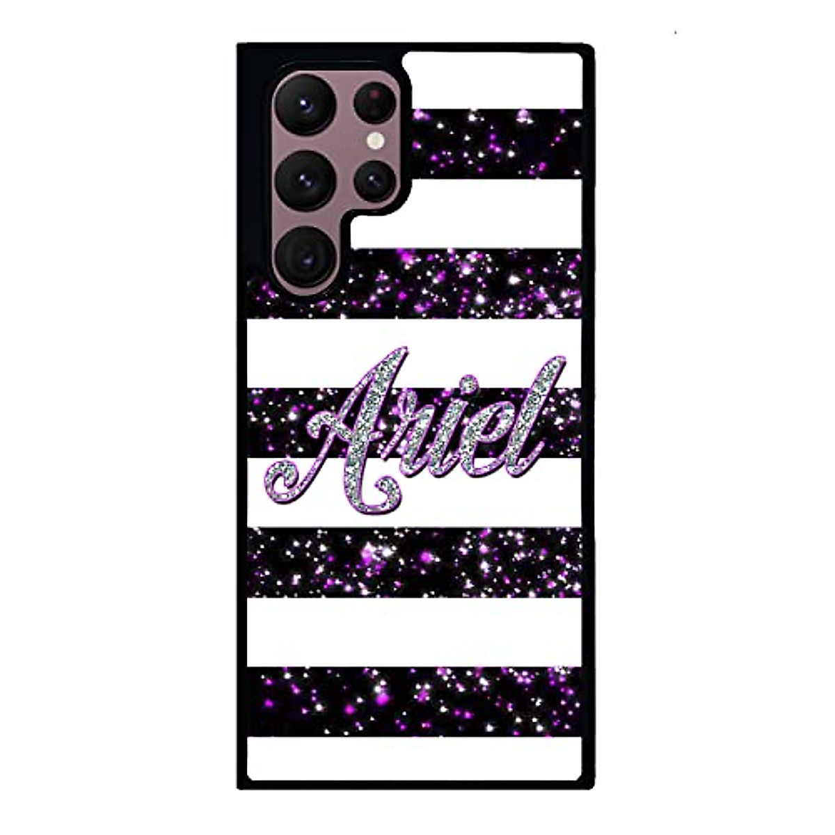 Purple Silver Bars Personalized Black Rubber Phone Case Compatible With Samsung Galaxy S23 S23+ Ultra S22 S22+ S21 S21FE S21+ S20FE S20+ S20 Note 20 S10 S10+ S10e