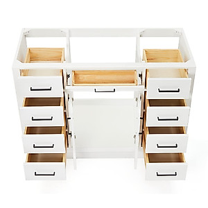 ARIEL Hepburn Bathroom Vanity Base Cabinet 48" White, Single Sink Configuration, 2 Soft Closing Doors, 9 Full Extension Dovetail Drawers, Toe Kick, Matte Black