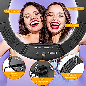 RGB Ring Light 18 inch with Tripod Stand (2700-7000K) for Phone Camera iPad Selfie Live Stream YouTube TikTok Video Shooting Best Lighting Atmosphere Ringlight (18 inch)