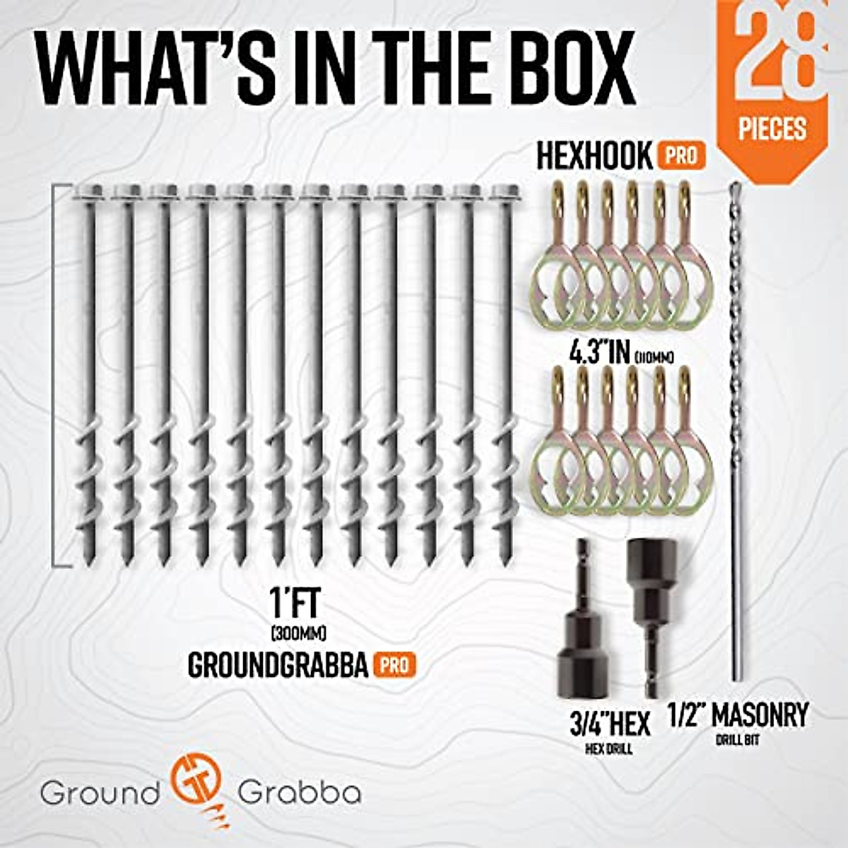GROUNDGRABBA Ground Anchor Screw Kit - 28pc - Ground Anchors Heavy Duty for High Winds | Ground Anchor Kit for Swing Sets | Screw in Anchor for Pop-UP Canopy, Tents and More