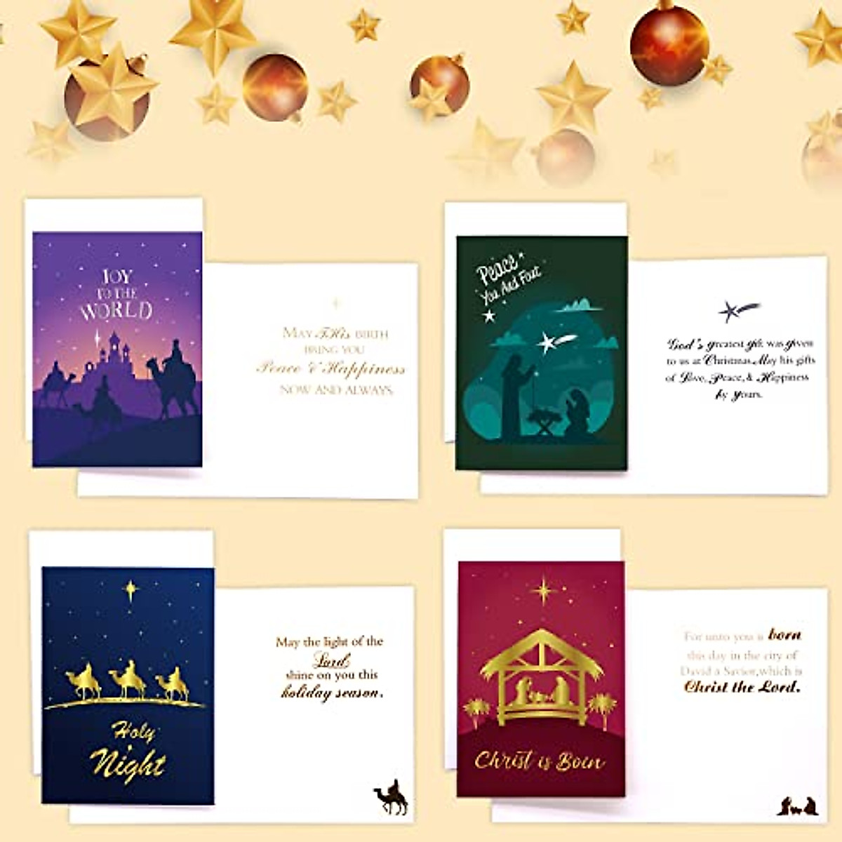 TAOZI&LIZHI Religious Christmas Cards Boxed Assortment with Envelopes, Assorted Lang Merry Christmas Gifts Holiday Blank Greeting Xmas Cards Clearance Bulk, Nativity(4 Designs, 24 Handmade Cards)