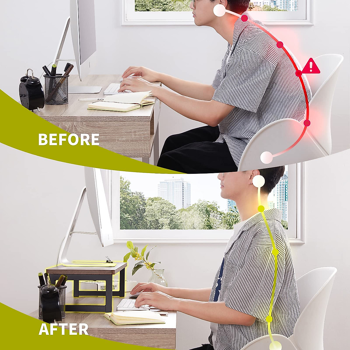 JAWNLITY Multi-Purpose Computer Monitor Stand Riser, Extra Long Wood Desktop Organizer Shelf for Laptop and Computer Screen, 21.6’’L X 9’’W X 5.5’’H, Rustic Brown