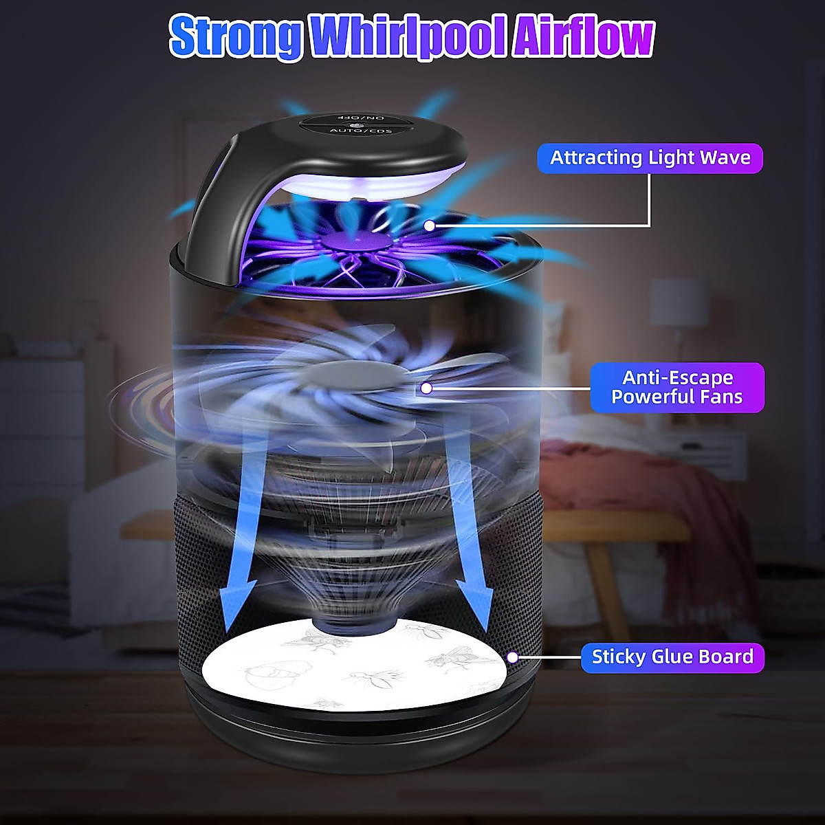 Fly Trap Indoor,Insect Traps Indoor,Automatic Fruit Fly Traps for Indoors Self-Activating Killer for Mosquitos,Gnats,Moths,Fruit Flies for Home,Bug Light Trap Indoor with Suction Bug Light Sticky Glue