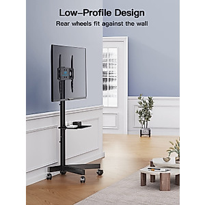 Mobile TV Cart with Wheels for 23 to 60 inch LCD LED 4K Flat Curved Screen TVs, Height Adjustable Shelf Trolley Floor Stand Holds up to 55lbs, Monitor Holder Tray Max VESA 400x400mm PSTVMC04W White