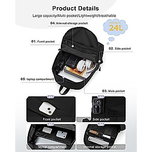 VECAVE Lightweight Backpack for Women Men, Travel Casual Daypack Laptop Rucksack, Waterproof College High Secondary Bookbag Daily Bag, Black
