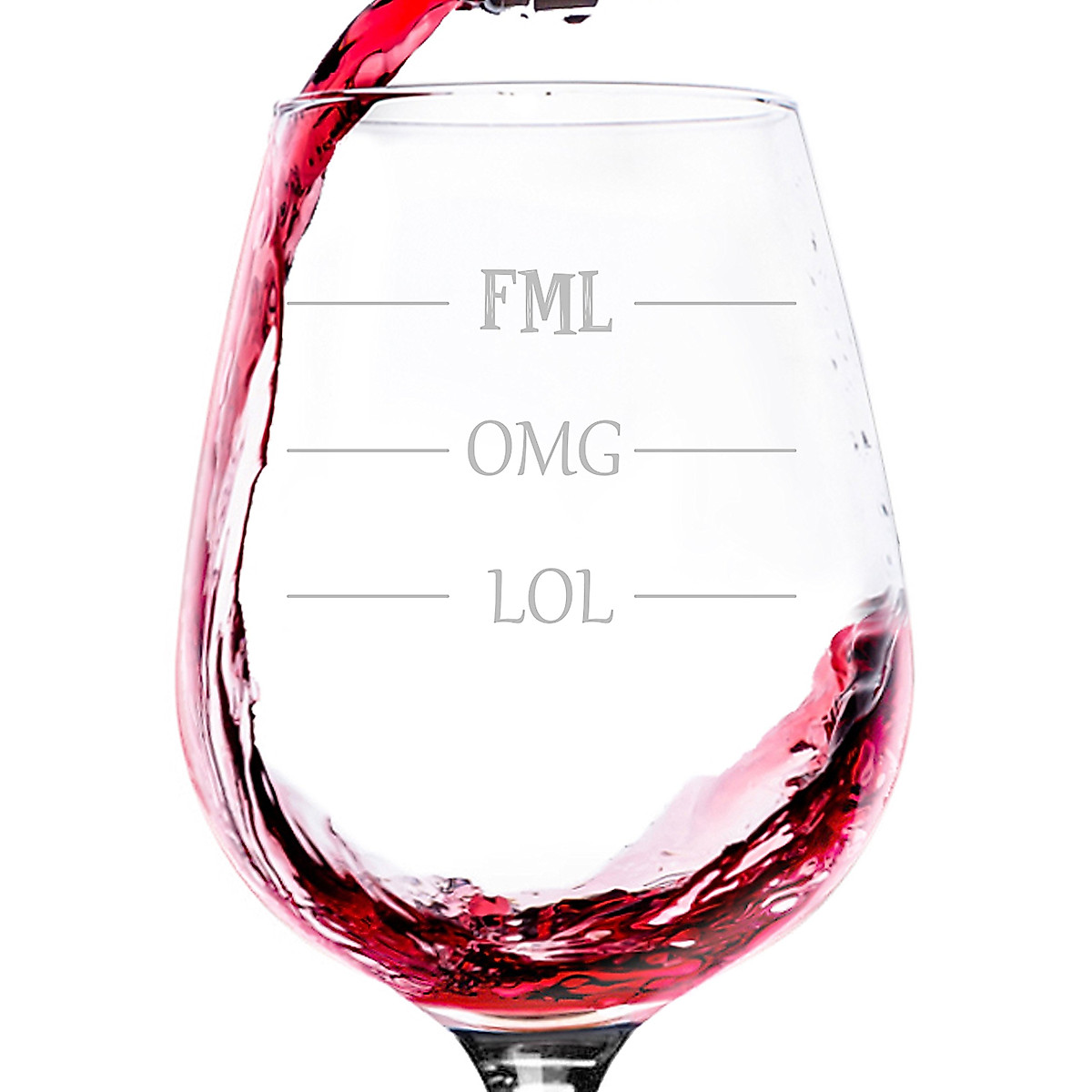 LOL-OMG-FML Funny Wine Glass - Wine Gifts for Women, Mom - Unique Gag Gift for Friends, Sister, Wife - Cool Bday, Birthday Present Idea from Him, Husband - Fun Novelty White Elephant Gift