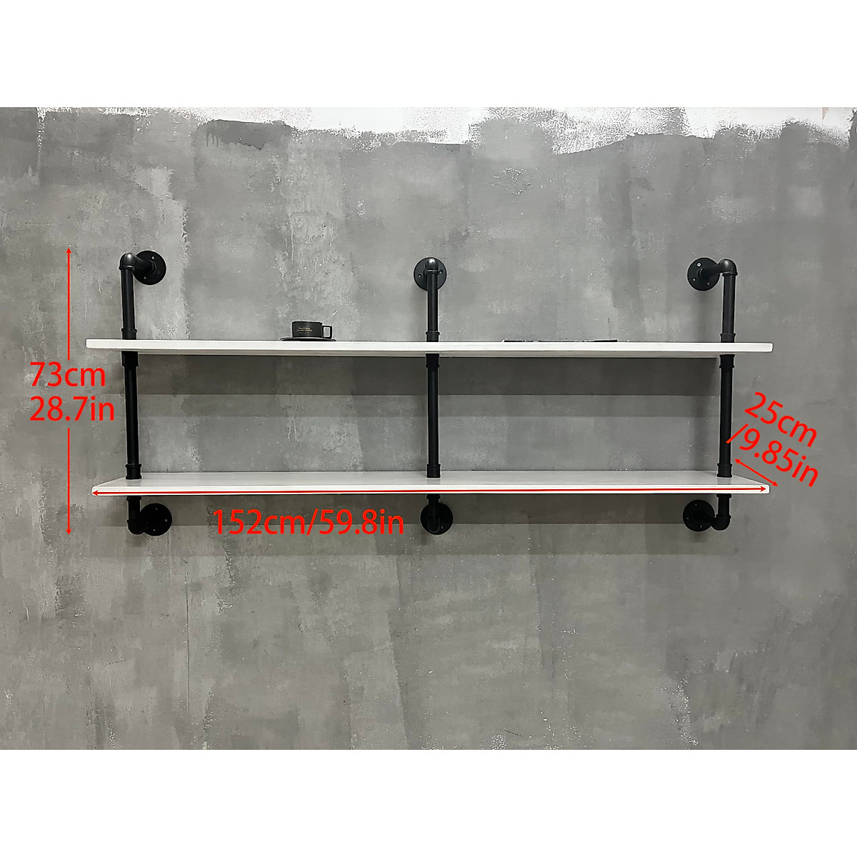 HDDFER Industrial Pipe Shelving Rustic White Pipe Wall Shelves Industrial Shelves with Wood Planks Industrial Floating Shelves 60 Inch Farmhouse Bathroom,Kitchen Shelving Wall Mounted