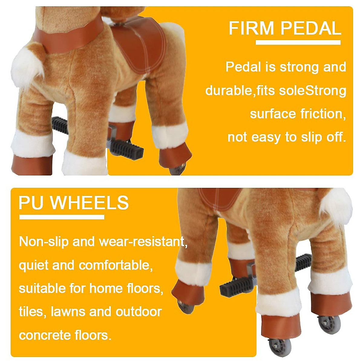 Ride On Horse Natural Mechanical Kids Real Walking Horse Small Unicorn Horse Toddlers Plush Pony Riding Horse for Age 3-6 (Brown, 3-6Years)