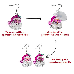 Todu Hot Pink Earrings Funny Christmas Santa Earrings Retro Acrylic Drop Dangle Earrings For Women Christmas Gifts(Christmas Santa)