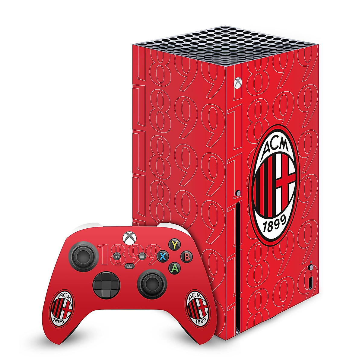 Head Case Designs Officially Licensed AC Milan 1899 Black Logo Art Matte Vinyl Sticker Gaming Skin Decal Cover Compatible with Xbox Series X Console and Controller Bundle