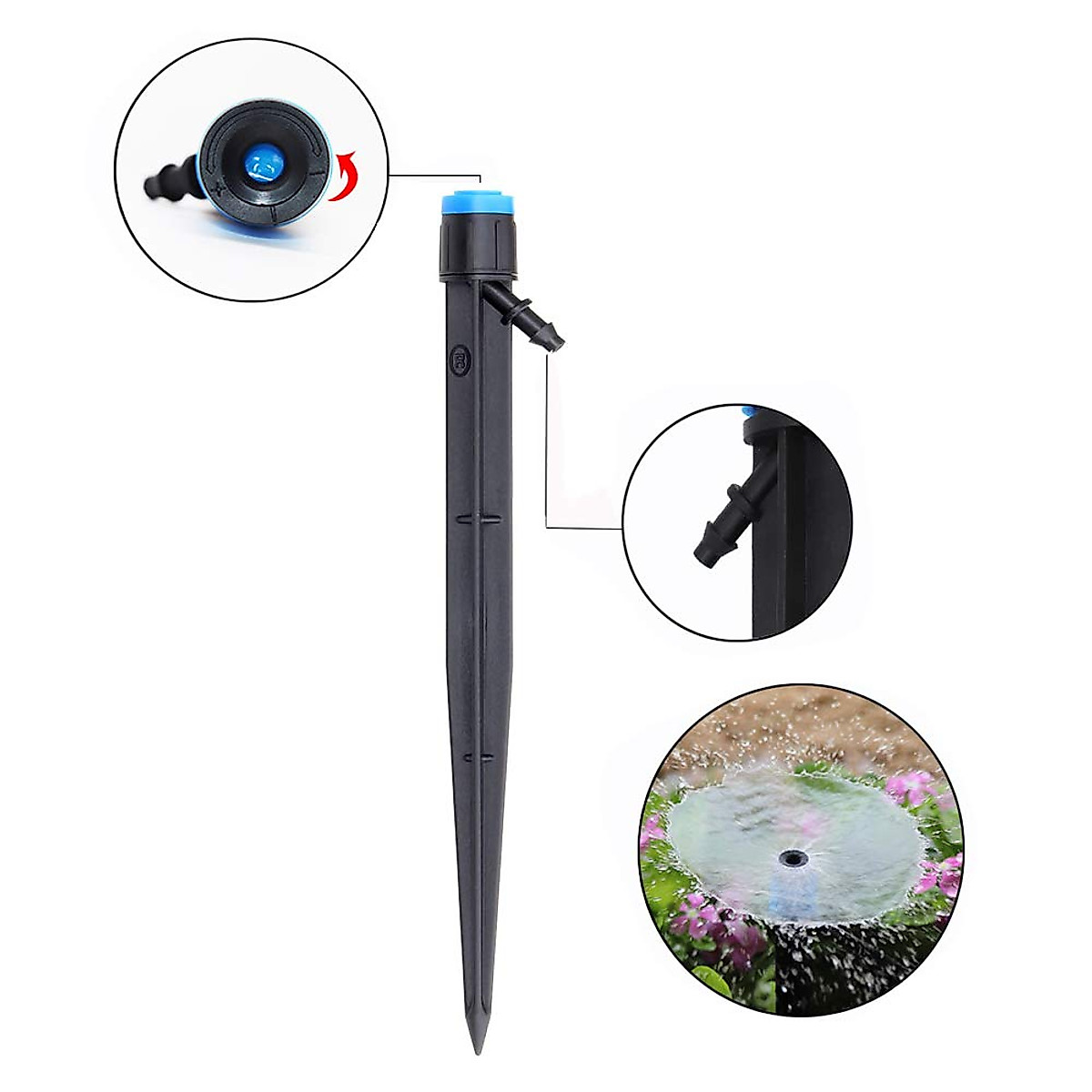 Lxcom Lighting 100 Pack Irrigation Drippers Micro Spray Adjustable Drip Emitters 360 Degree Full Circle Pattern Water Flow Irrigation Drippers System Parts Drip Irrigation for 4mm/7mm Tube