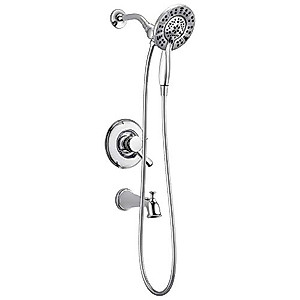 Delta Faucet Linden 17 Series Dual-Function Tub and Shower Trim Kit, Shower Faucet with 4-Spray In2ition 2-in-1 Dual Hand Held Shower Head with Hose, Chrome T17493-I (Valve Not Included)