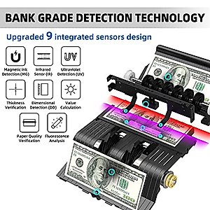 Money Counter Machine PONNOR with Value Count, Dollar, Euro with UV/MG/IR/DD/DBL/HLF/CHN Counterfeit Detection, Bill Cash Counting, Large LCD Display
