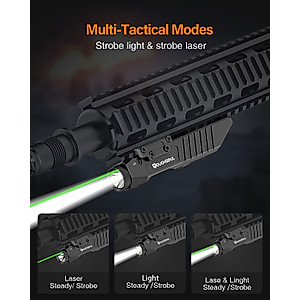 TOUGHSOUL Tactical Flashlight Green Red Laser Sight Combo, 1450 Lumen Picatinny Rail MLOK Mounted Rechargeable Rifle Flashlight (Green Laser)