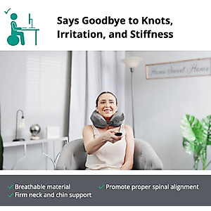 Chiropractic Neck Support Pillow - Cervical Collar - Neck Pain - Lower Back Lumbar Support - Memory Foam Travel Pillow - Grey