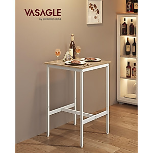 VASAGLE Bar Table, Small Kitchen Dining Table, High Top Pub Table, Height Cocktail Table for Living Room Party, Sturdy Metal Frame, 23.6 x 23.6 x 36.2 Inches for Narrow Spaces, Oak Beige and White