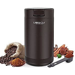 Coffee Grinder with Brush, LINKChef 200W Spice Grinder with Stainless Steel Blade for Seed Bean Nut Herb Pepper & Grain, Lid Activated Safety Switch, Brown, CG-8420