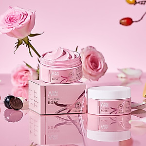 ANAI RUI Rose Clay Facial Mask, with Kaolin Pink Clay, Niacinamide, Collagen, Hyaluronic Acid Moisturizing. Pores Minimizers, Blackhead Remover, 4.23 Oz