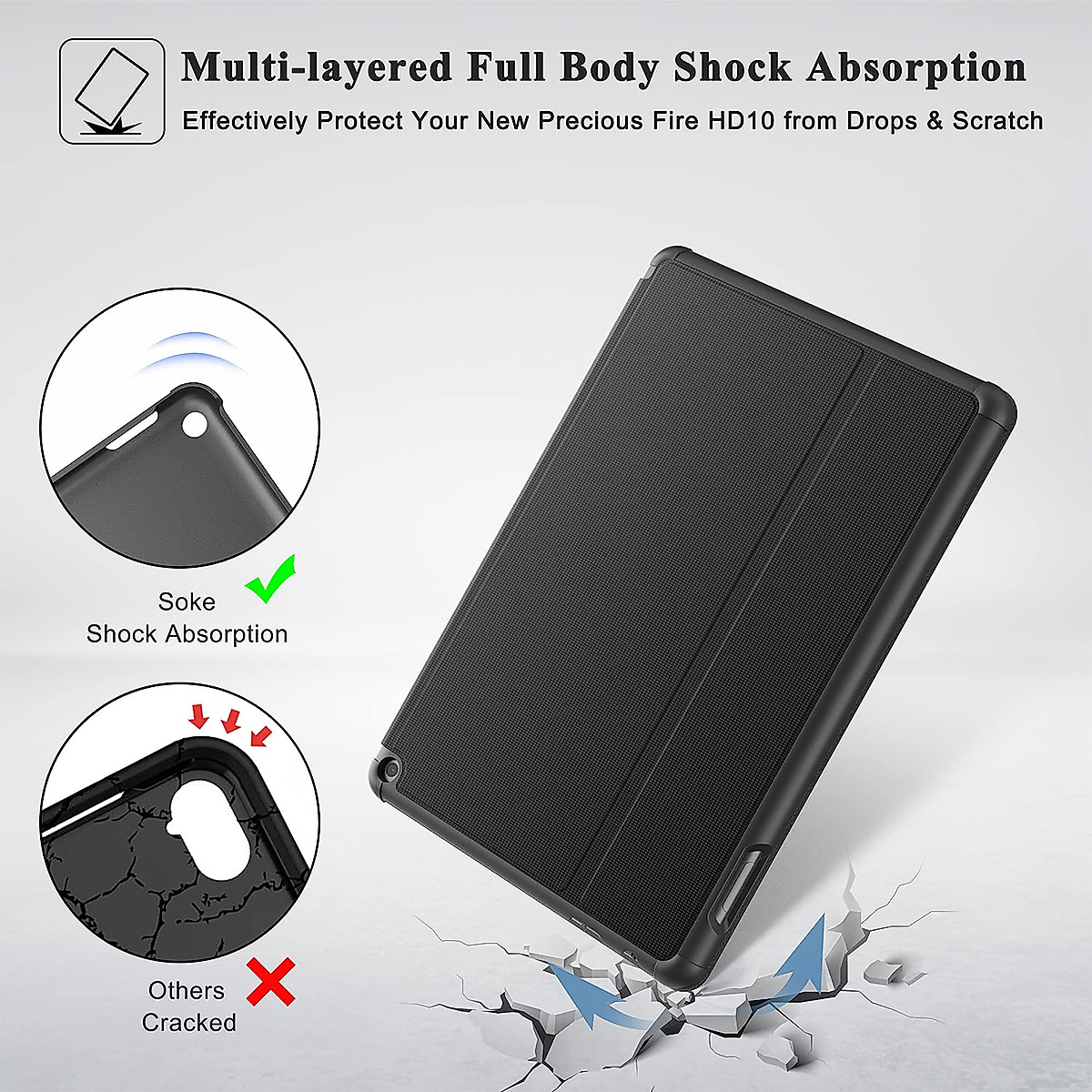 Soke Case for All-New Amazon Fire HD 10 & 10 Plus Tablet (Only Compatible with 11th Generation, 2021 Release) Premium Folio Stand Cover with Auto Wake/Sleep for 10.1 Inch Tablet, Black