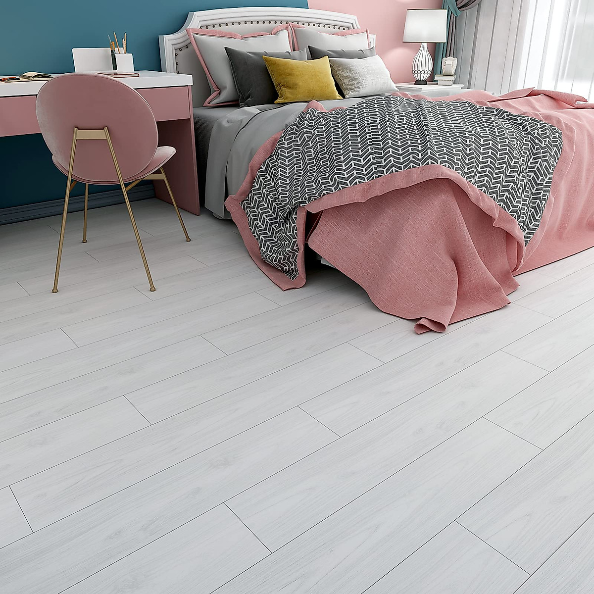 LaCheery Peel and Stick Floor Tile White Wood 6"x36" Waterproof Vinyl Plank Flooring Tiles Peel and Stick for Bedroom Bathroom Kitchen Stick On Floor Tile Self Adhesive Floor Tiles Removable 4 Tiles