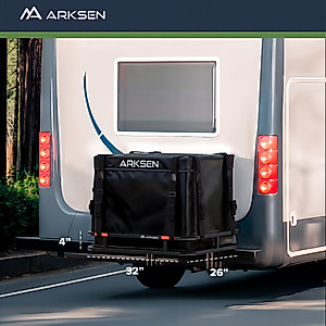ARKSEN 32 x 26 x 4 Inch Heavy Duty Bumper Mounted Cargo Rack Carrier 350 Lbs Capacity Luggage Basket Hitch for RV, Camping, Traveling