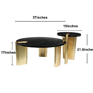Uolfin Nesting Coffee Table, Marble Veneer Top, and Gold Foil Legs