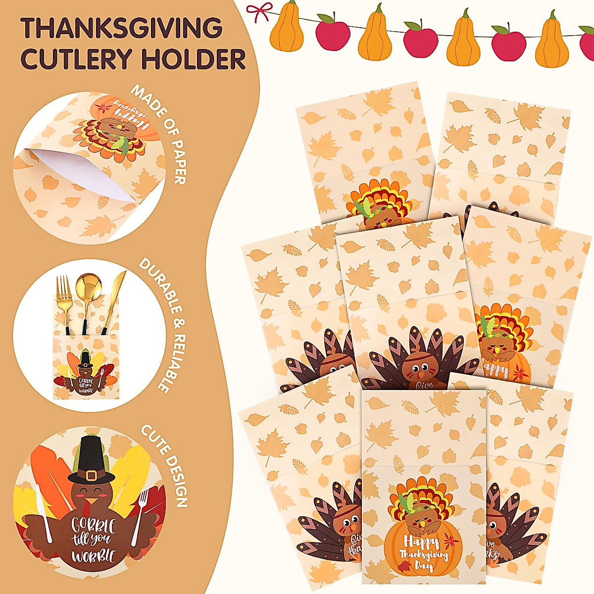 24 Pieces Thanksgiving Tableware Set Thanksgiving Place Setting Turkey Cutlery Holders Thank Giving Decoration Thanksgiving Cutlery Holder for Thanksgiving Turkey Utensil Decor, Autumn Harvest Party