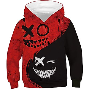 Basoteeuo 3D Printed Hoodies For Boys Girls Kids Sweatshirts Pullover Novelty Cool Clothes Black Red 12-13T