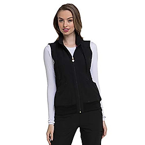 HeartSoul Break On Through Women Scrubs Vest Zip Front HS500, M, Black